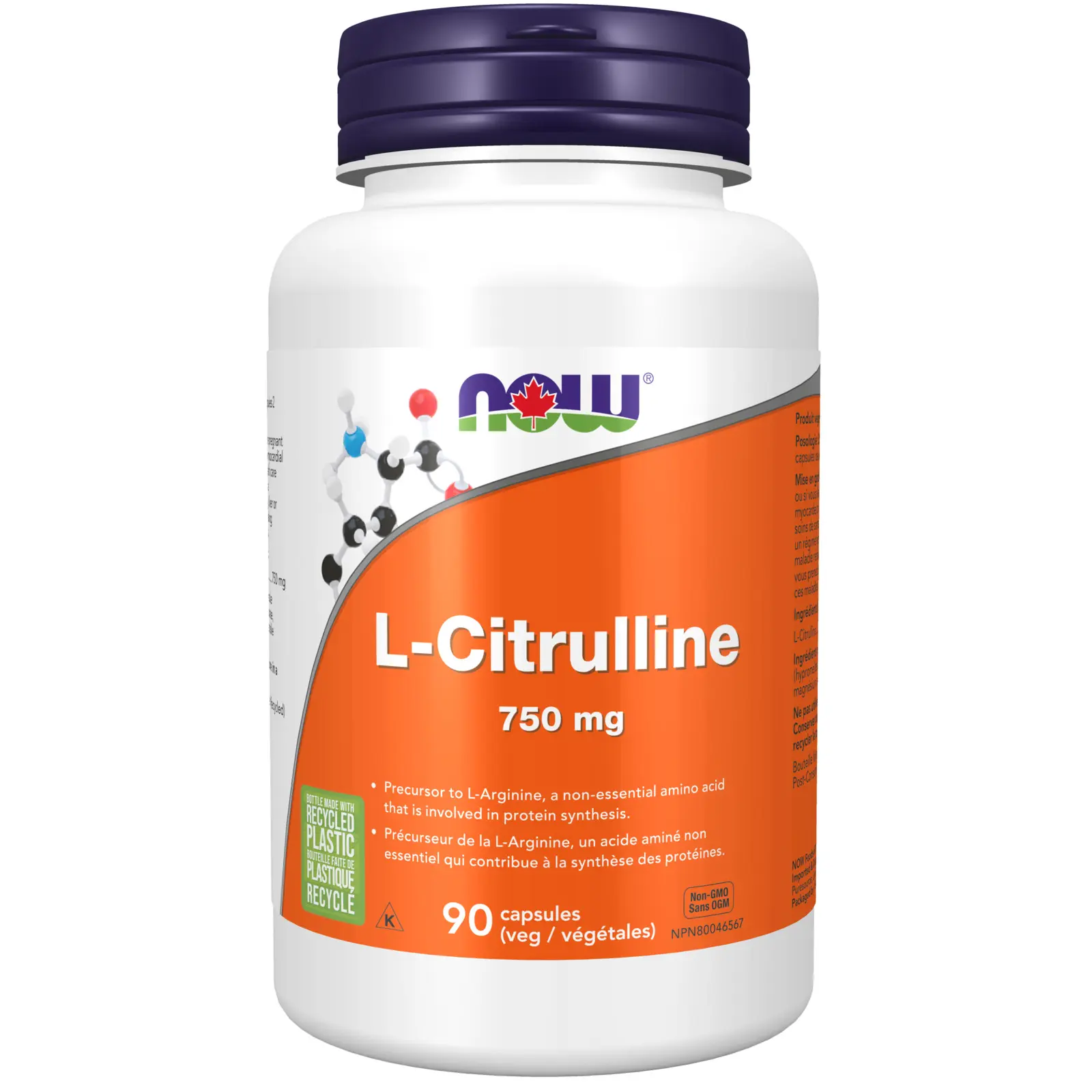 Capsules végétales de L-citrulline de 750 mg - Now Foods Canada