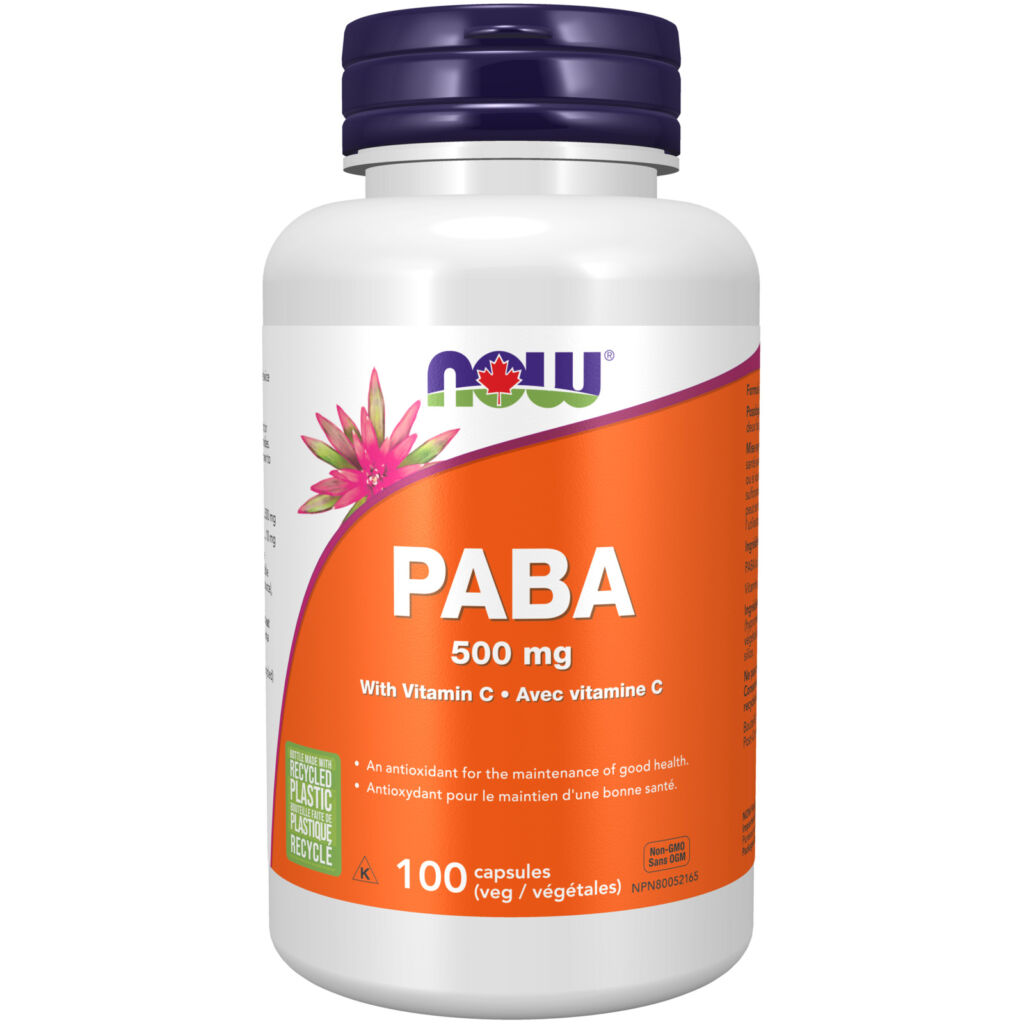 PABA 500 mg with Vitamin C Veg Capsules - Now Foods Canada