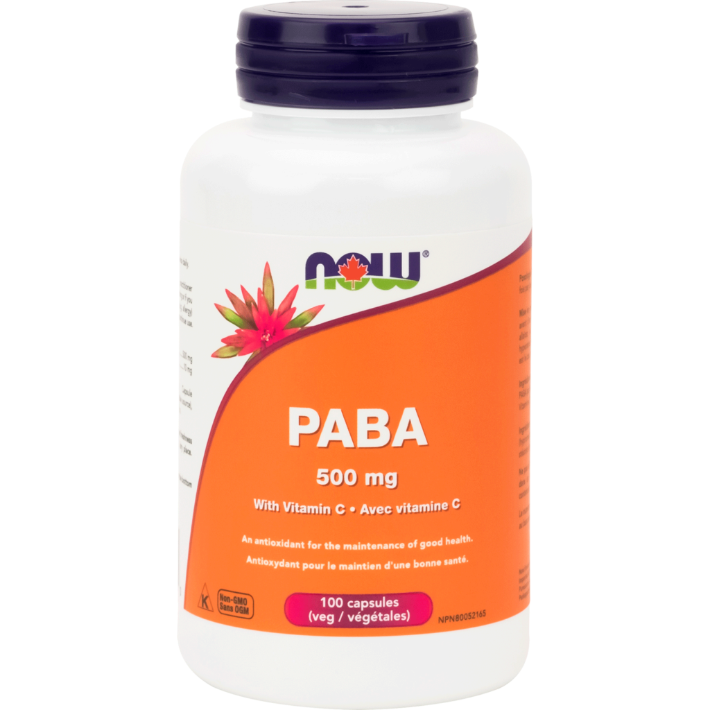 PABA 500 mg with Vitamin C Veg Capsules - Now Foods Canada