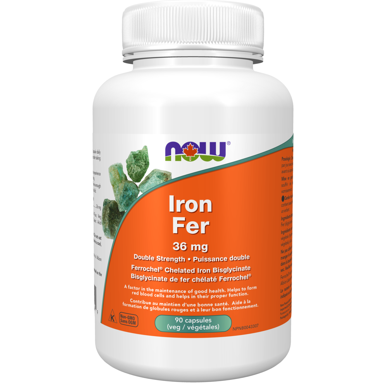 Capsules végétales de bisglycinate de fer de 36 mg - Now Foods Canada