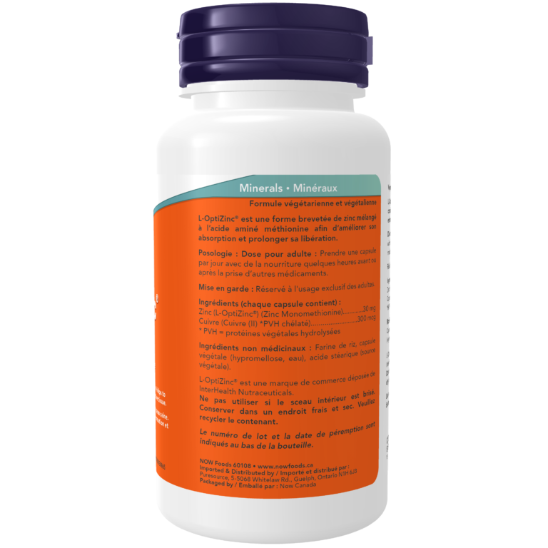 L-OptiZinc® Monomethionine 30 mg Veg Capsules - Now Foods Canada