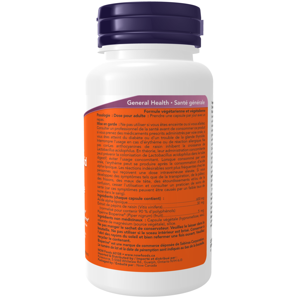 Alpha Lipoic Acid 600 mg Veg Capsules - Now Foods Canada