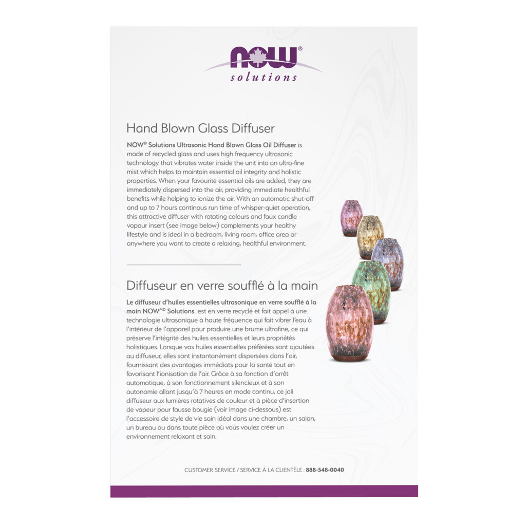 Hand Blown Glass Ultrasonic Essential Oil Diffuser - Now Foods Canada
