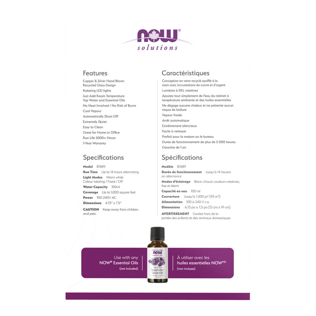 Hand Blown Glass Ultrasonic Essential Oil Diffuser - Now Foods Canada